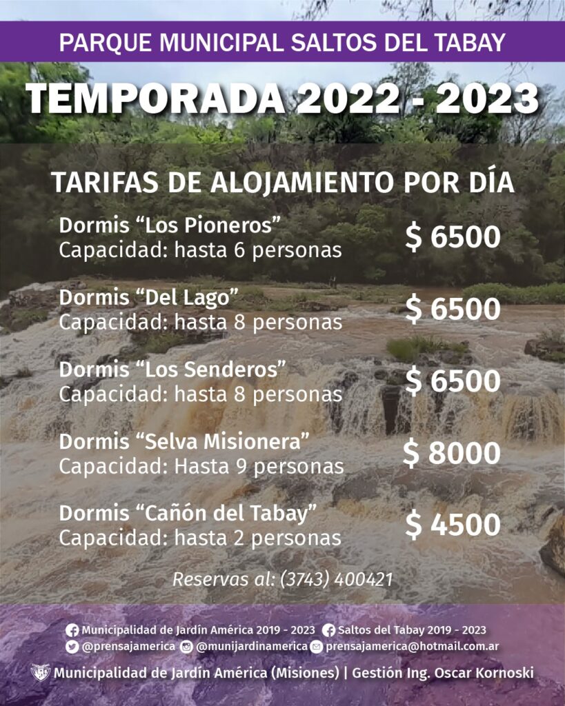 Precios populares en Saltos del Tabay: $400 entrada y dormis desde $1. ...